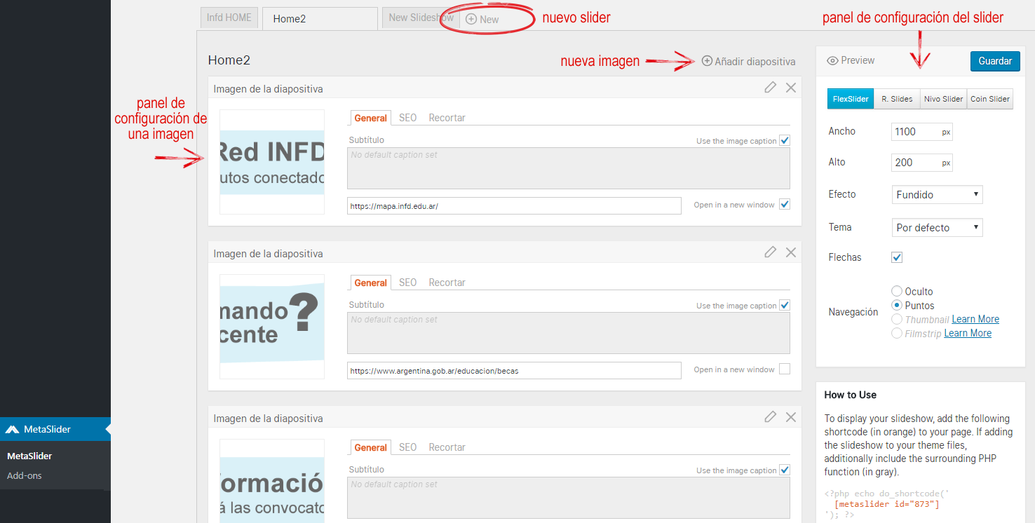 Cómo mostrar un slider o carrusel en el editor HTML de una página